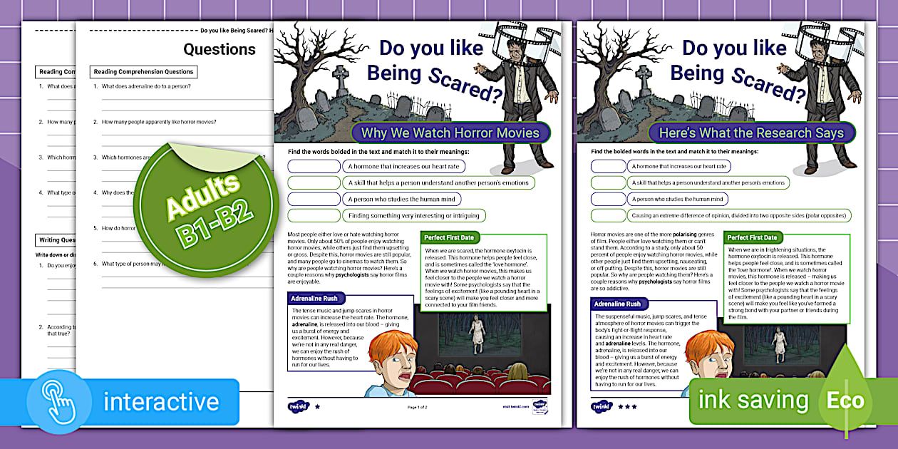 ESL Halloween Reading Comprehension - Horror Movies - Twinkl