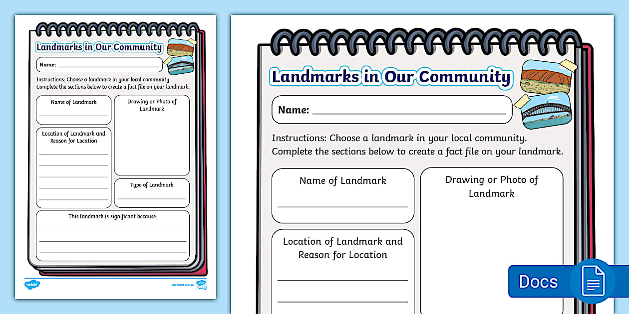 Landmarks in Our Community Activity Sheet (teacher made)