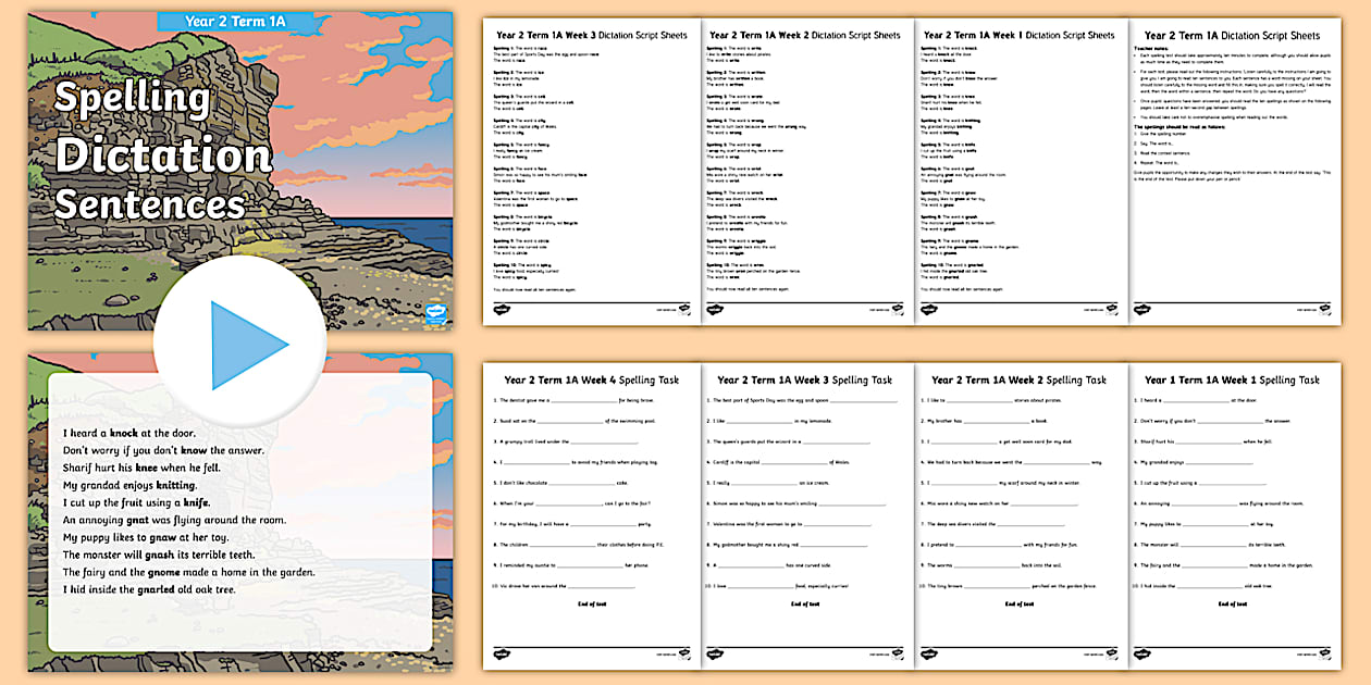 Year 2 Term 1A Spelling Dictation Sentences Activity Pack