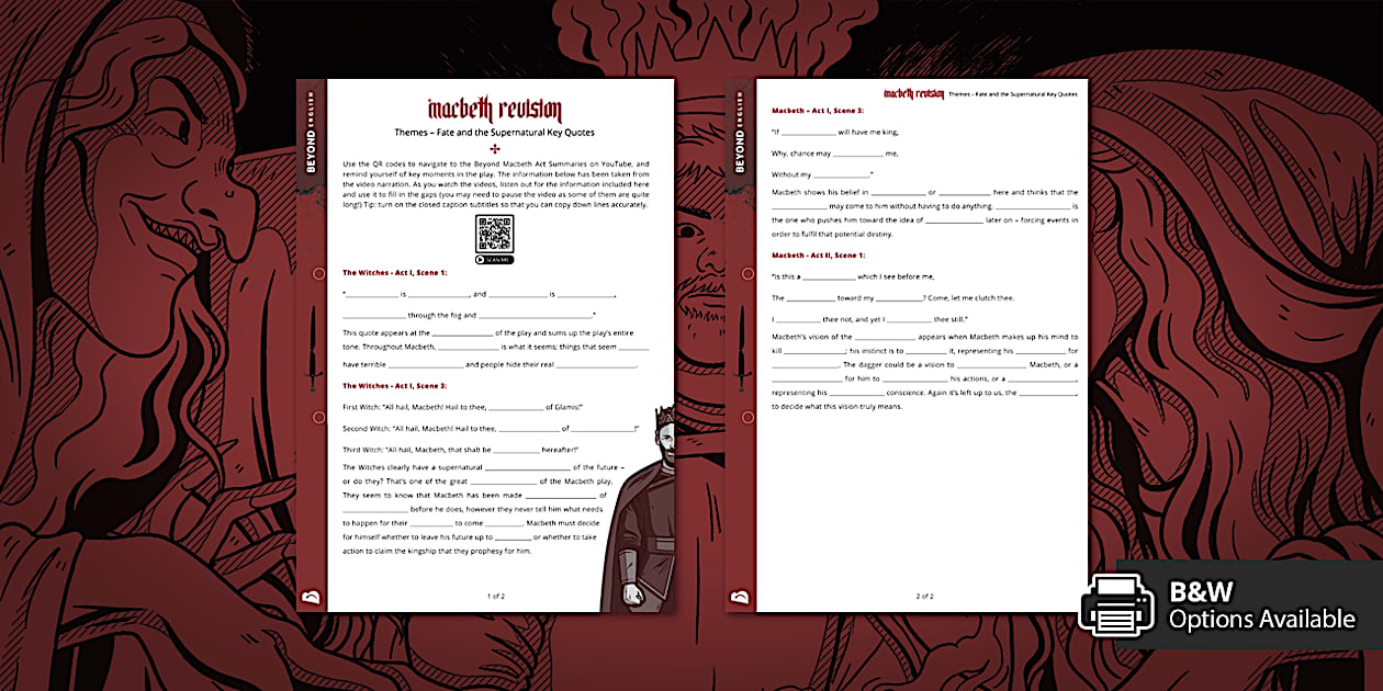 Macbeth Fate and the Supernatural Key Quotes Cloze Activity