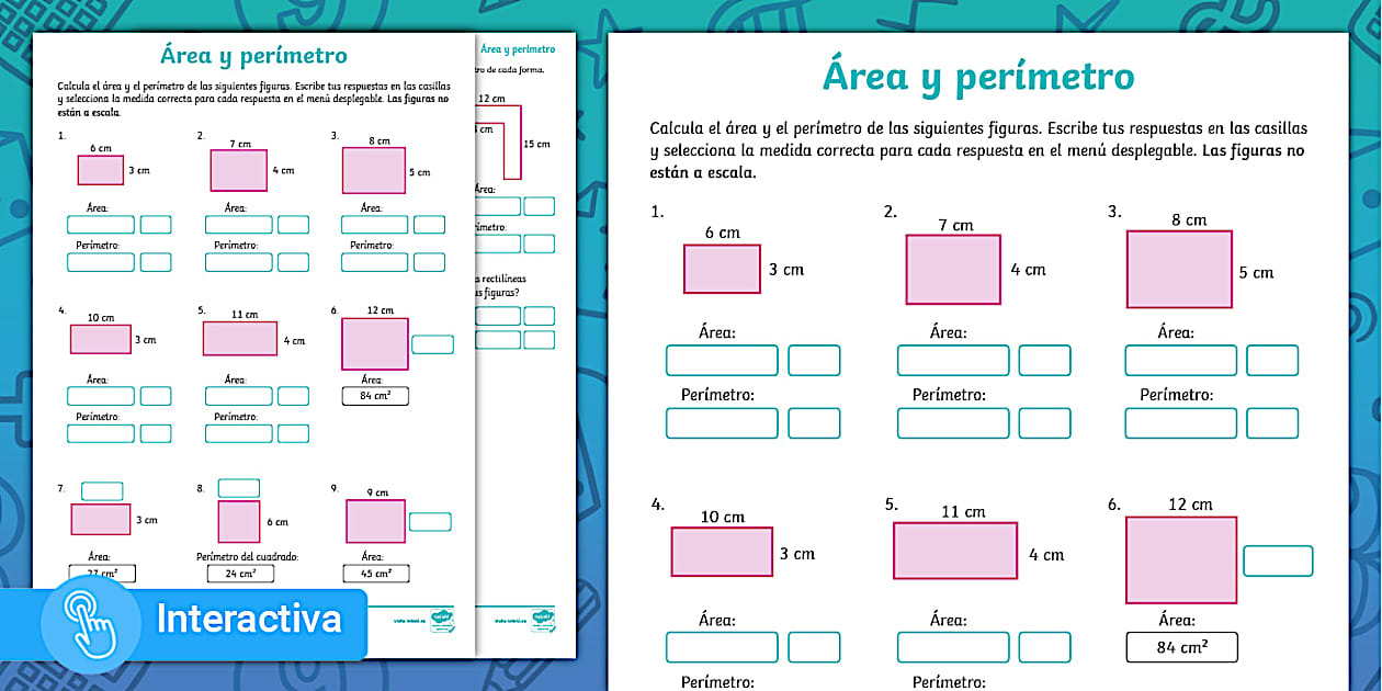 Ficha interactiva: Problemas de área y perímetro - Twinkl