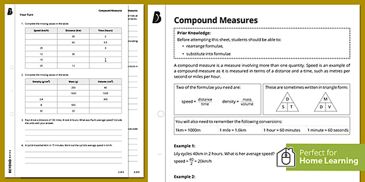 👉 Compound Measures Worksheet | KS3 Maths | Beyond