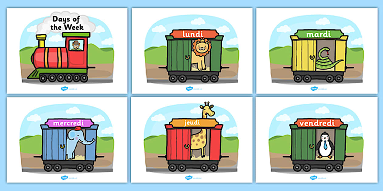 Days Of The Week on Train (French) (teacher made) - Twinkl