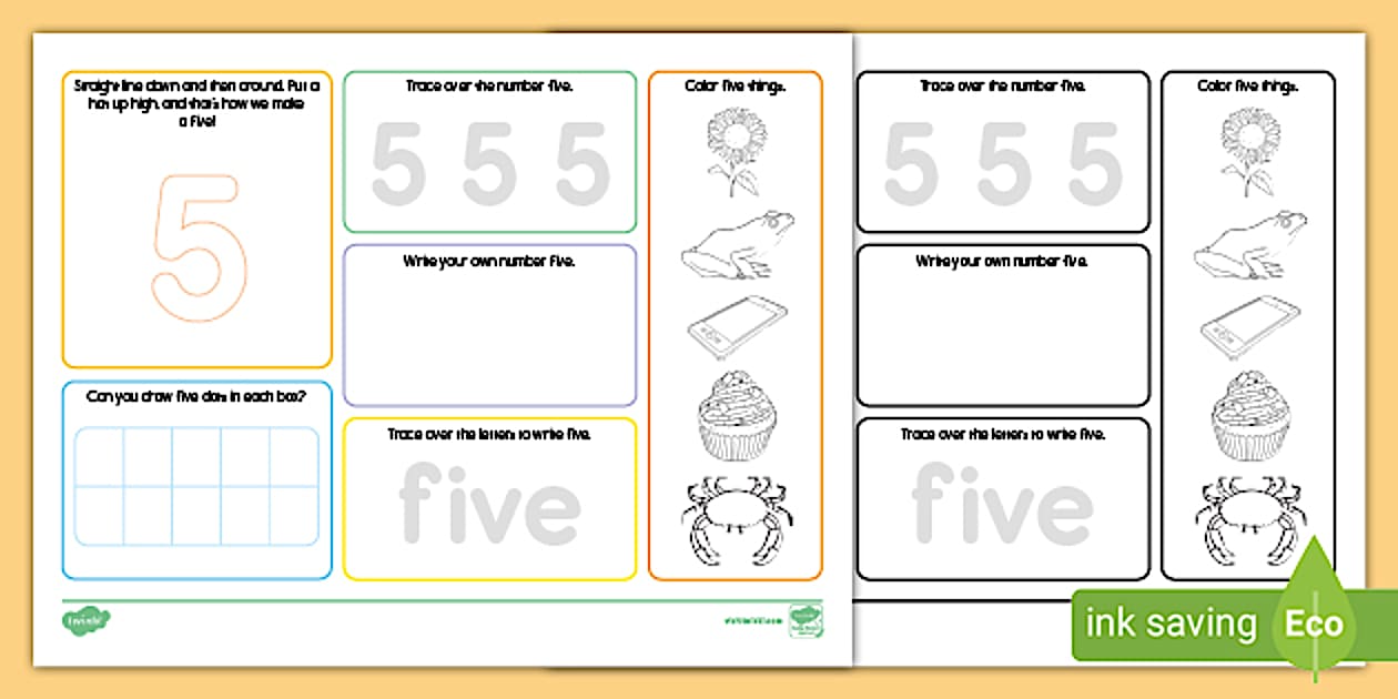 Number Five Mat Worksheet (teacher made) - Twinkl
