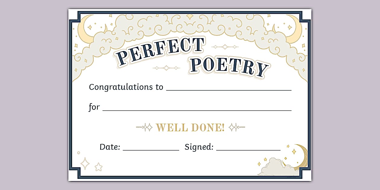Celestial-Themed Perfect Poetry Certificate (Teacher-Made)