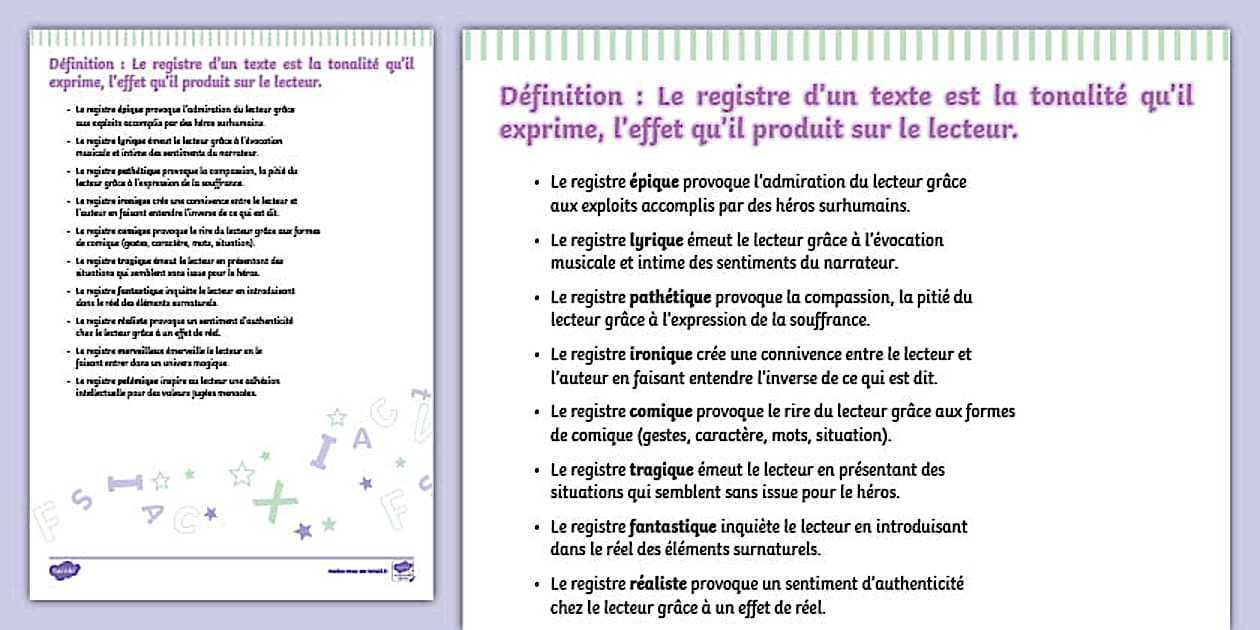 Les registres littéraires (teacher made) - Twinkl