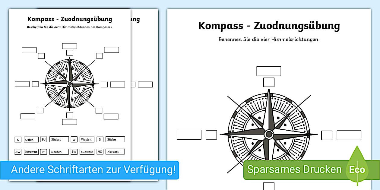 Kompass-Beschriftung in der Grundschule – Zuordnungsübung