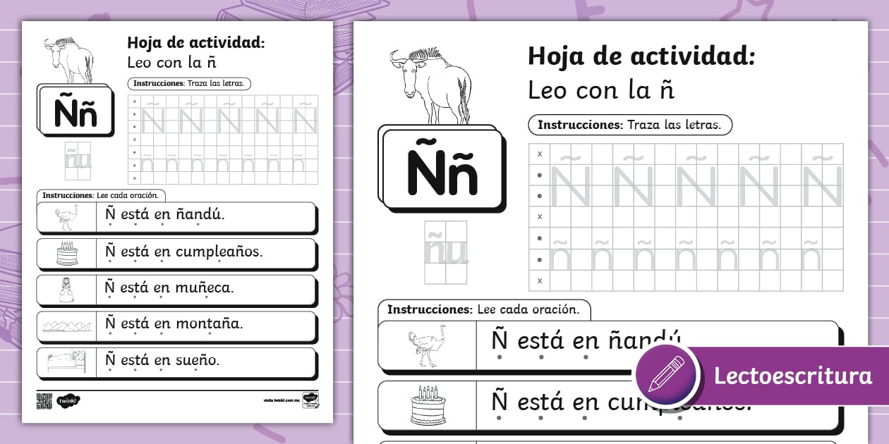 Hoja de actividad: Leo con la ñ (teacher made) - Twinkl