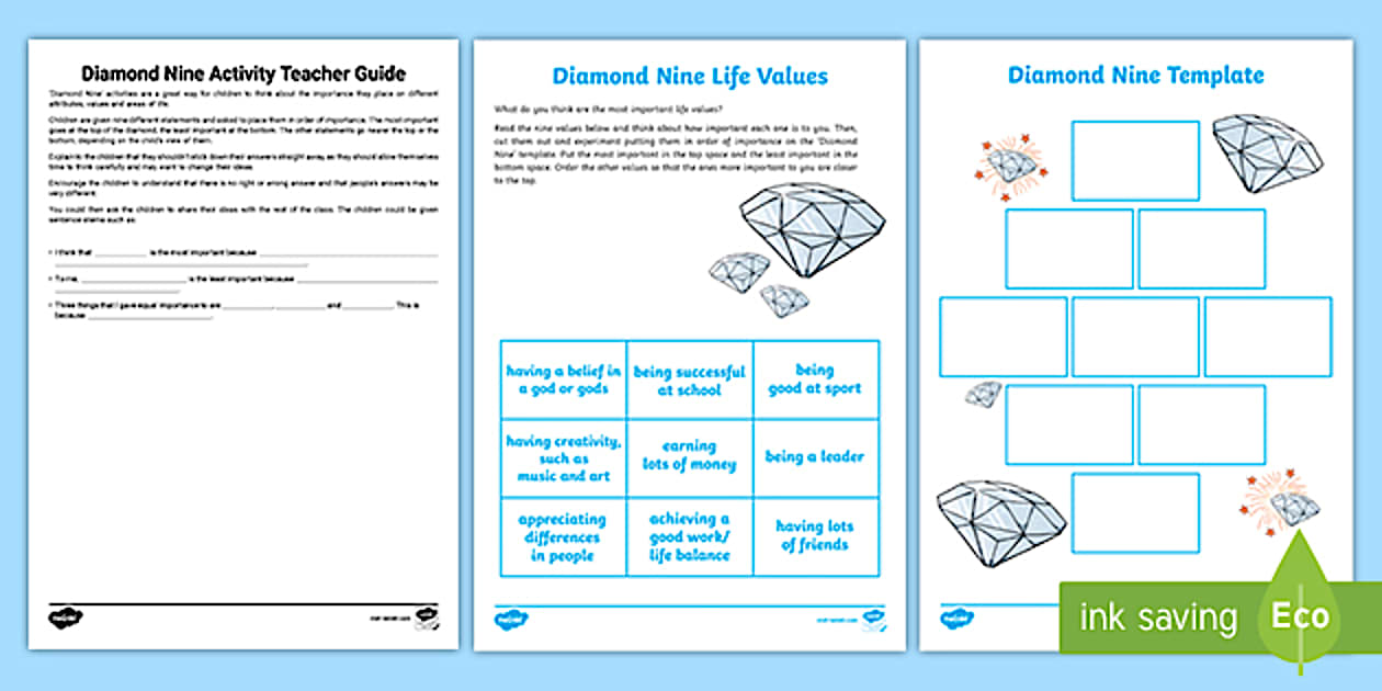 Editable KS2 Diamond Nine Life Values Activity Pack - Twinkl