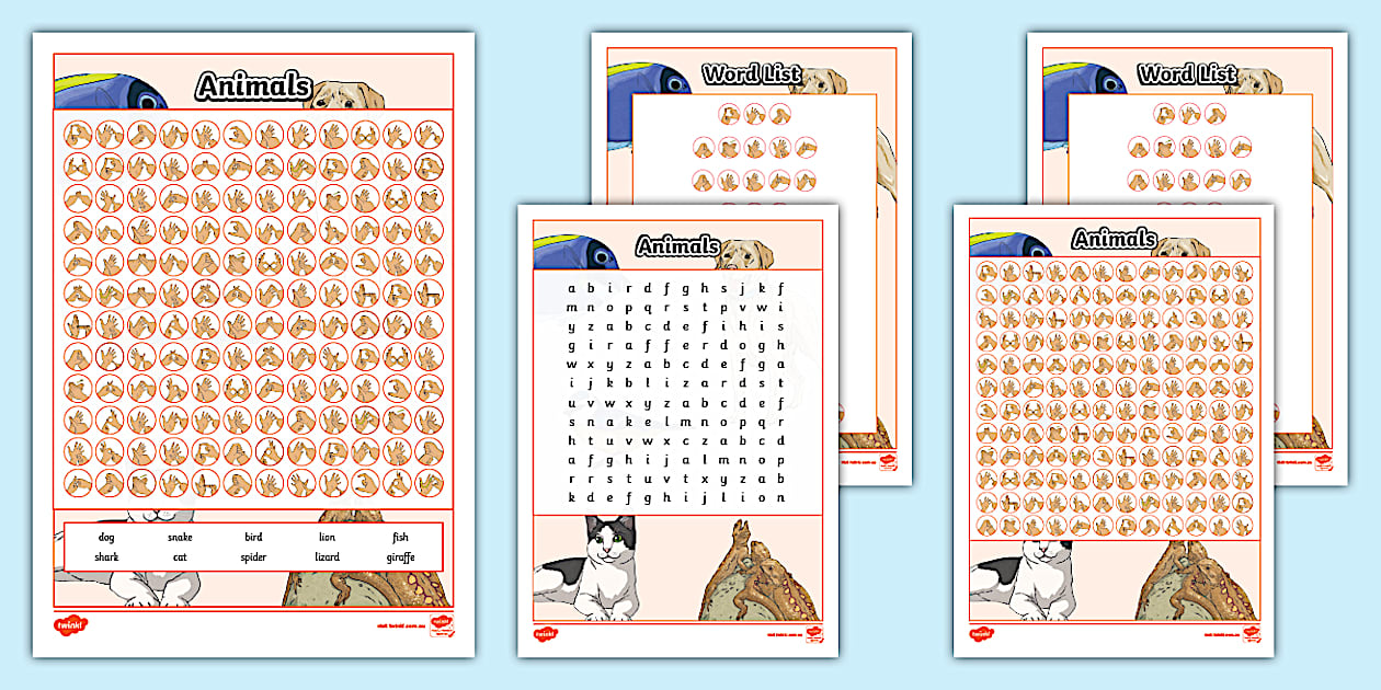 Auslan Find-a-Word Animals (teacher made) - Twinkl