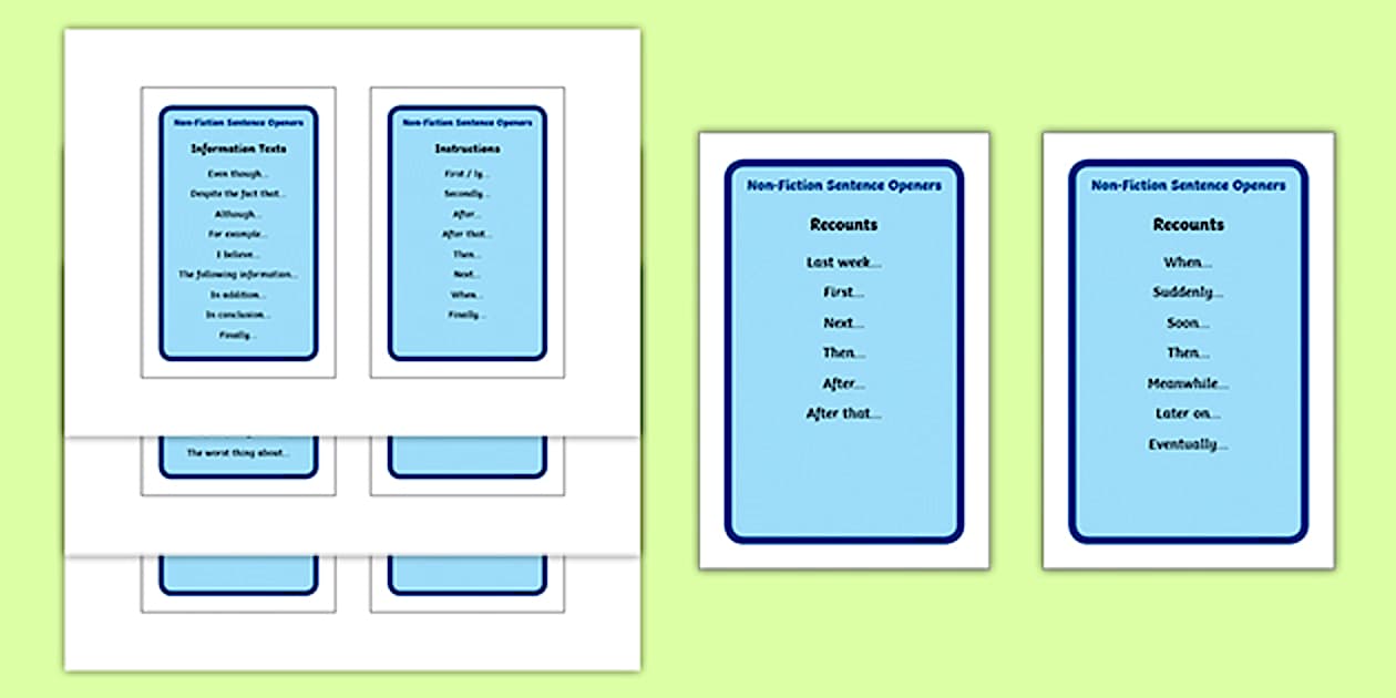 Non -Fiction Sentence Openers Tolsby/Fiestad Frames - Twinkl