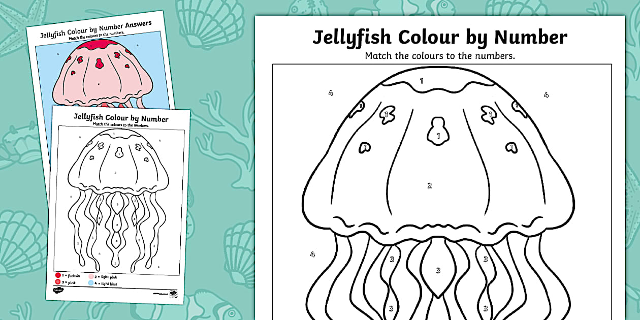 Jellyfish Colour by Number Worksheet (teacher made) - Twinkl