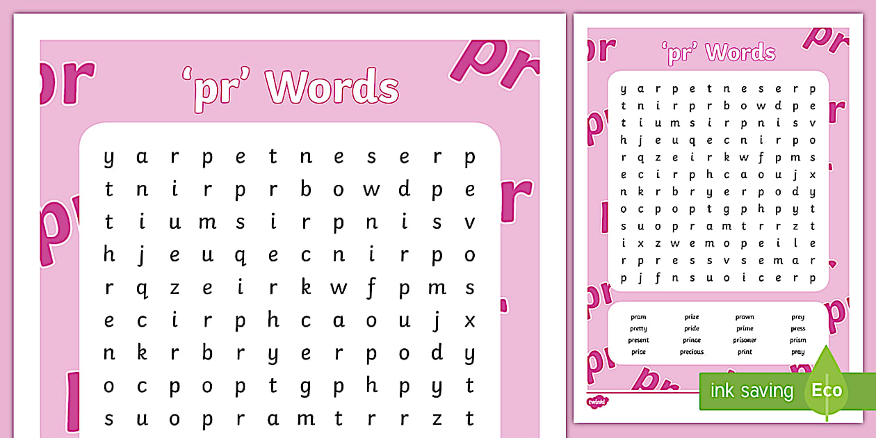 Black and White 'pr' Blend Word Search - Twinkl