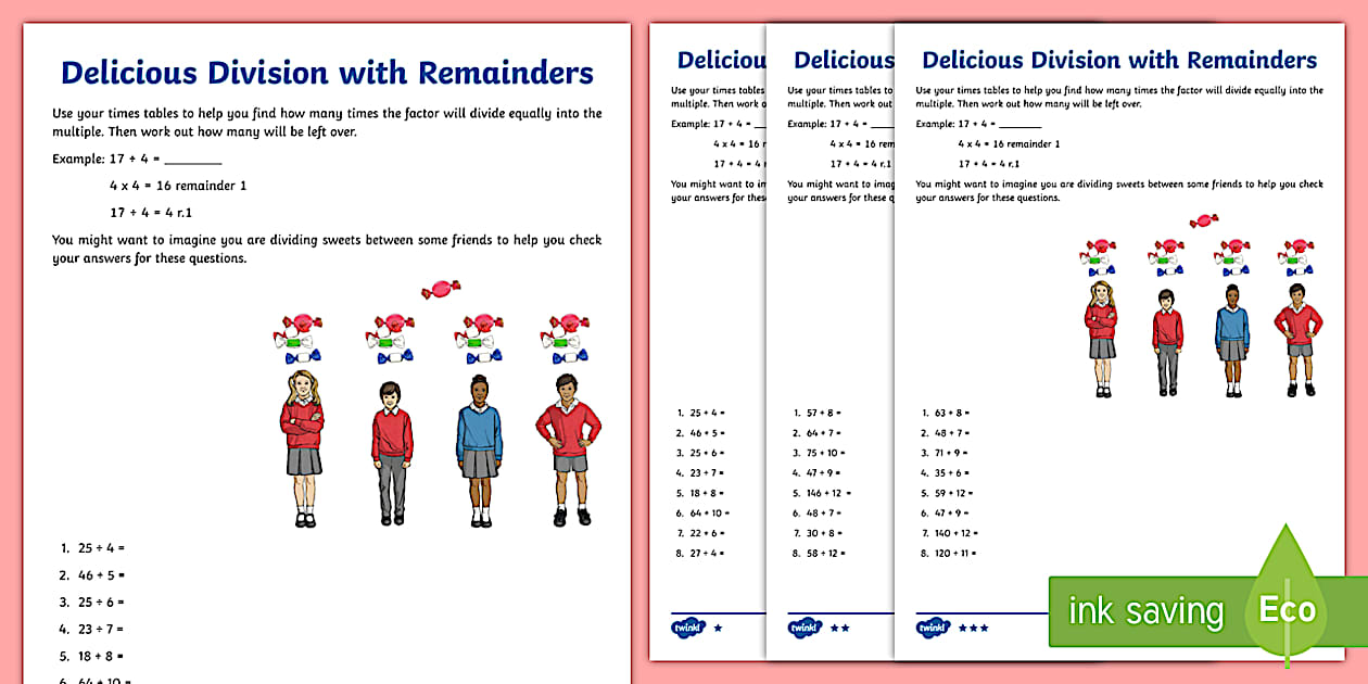 Editable Delicious Division with Remainders Worksheet