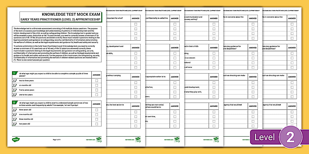 Knowledge Test Mock Exam Early Years Practitioner (Level 2)