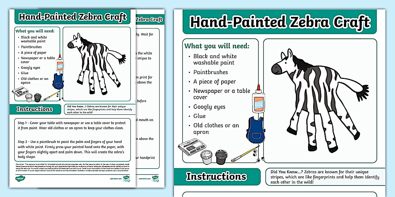 Zebra Hand Painting Craft (Teacher-Made) - Twinkl