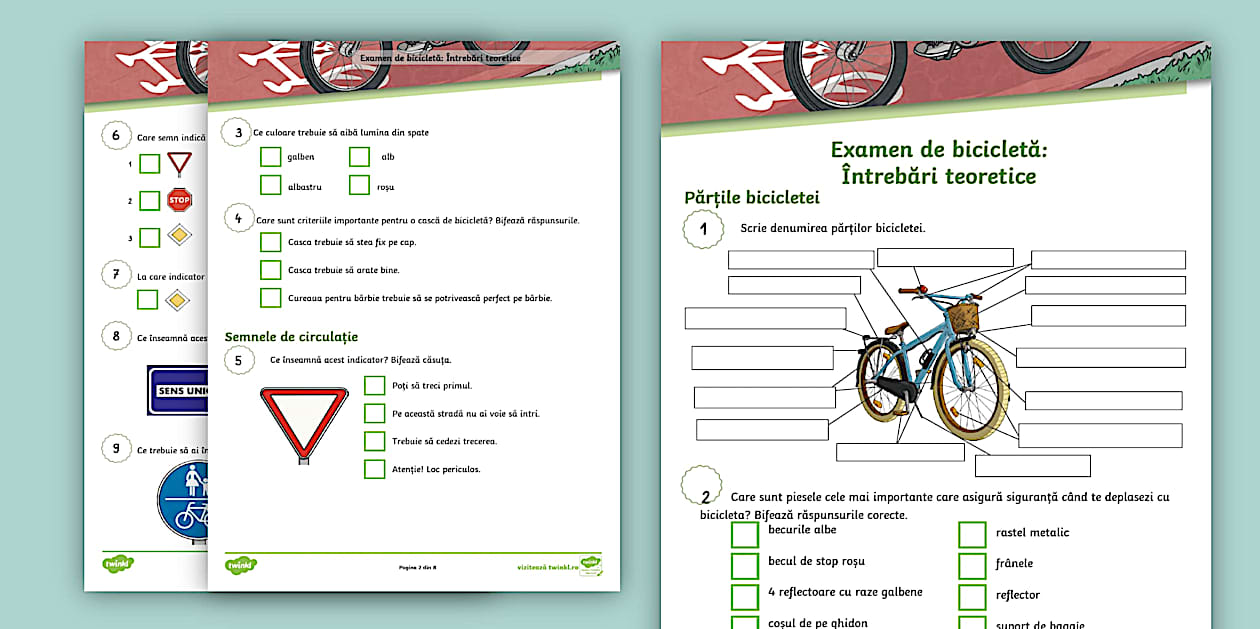 Examen bicicletă Întrebări teoretice pentru pregătire – Fișe
