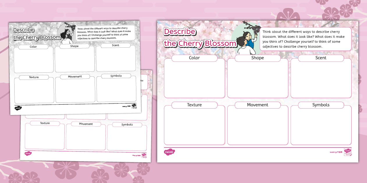 Cherry Blossom Adjectives Worksheet (teacher made) - Twinkl