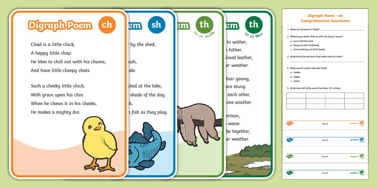 Digraph Poem Stories and Comprehension Questions - Twinkl