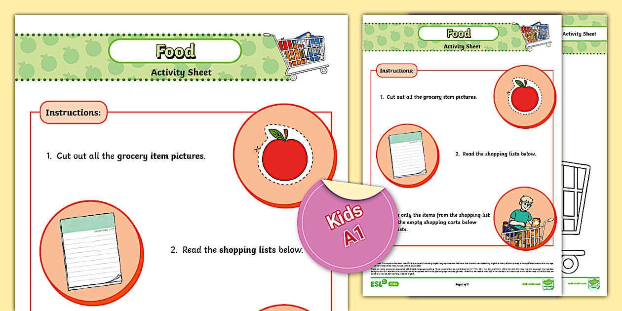 ESL Food Activity Sheet [Kids, A1] (teacher made) - Twinkl