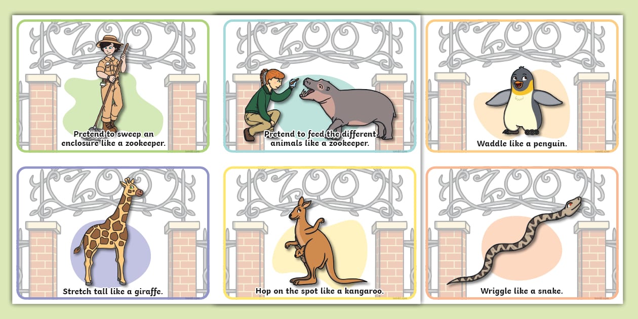 At The Zoo Brain Break Action Cards (teacher made) - Twinkl