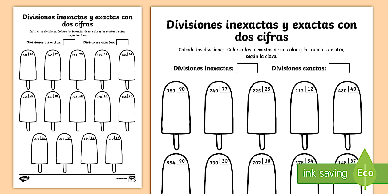 Ficha de actividad: Colorear por divisiones inexactas y exactas con dos ...