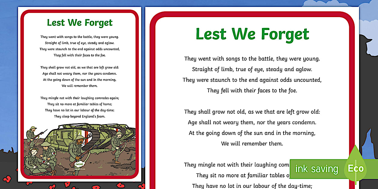 Lest We Forget Poem Display Poster - Twinkl