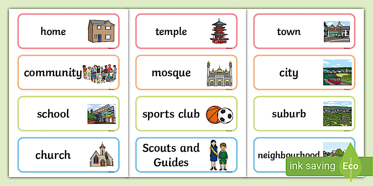 Places We Belong To Picture Word Cards (teacher made)