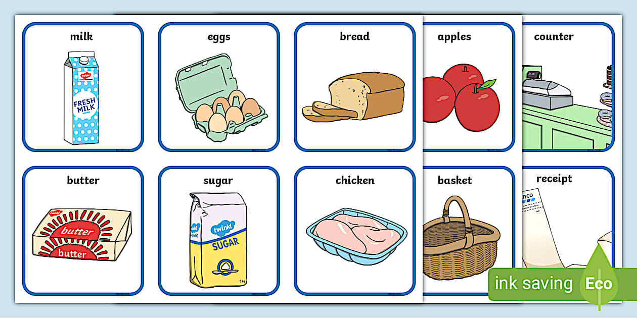 Food Shopping Flashcards, Grocery Shopping (teacher made)