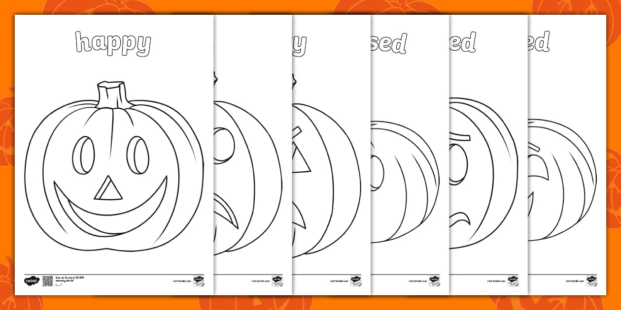Halloween Pumpkin Faces Emotions Colouring Sheets - Twinkl
