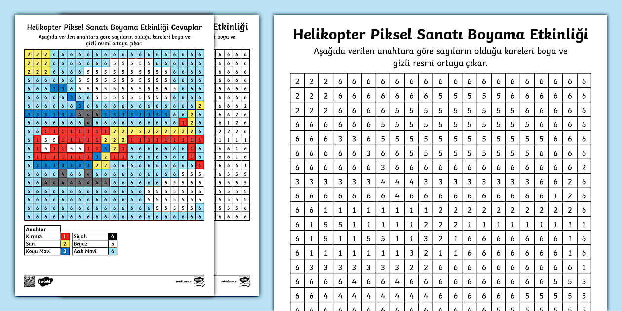 Helikopter Piksel Sanatı Boyama Etkinliği (Teacher-Made)