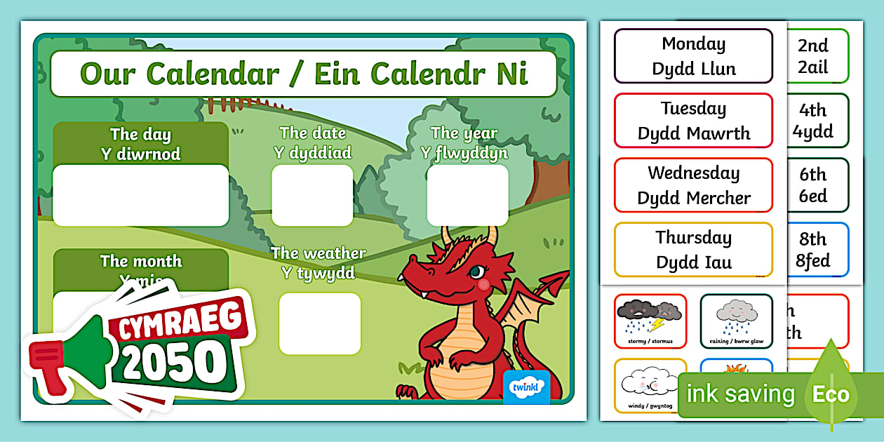Editable Welsh Calendar Display Pack (teacher made) - Twinkl