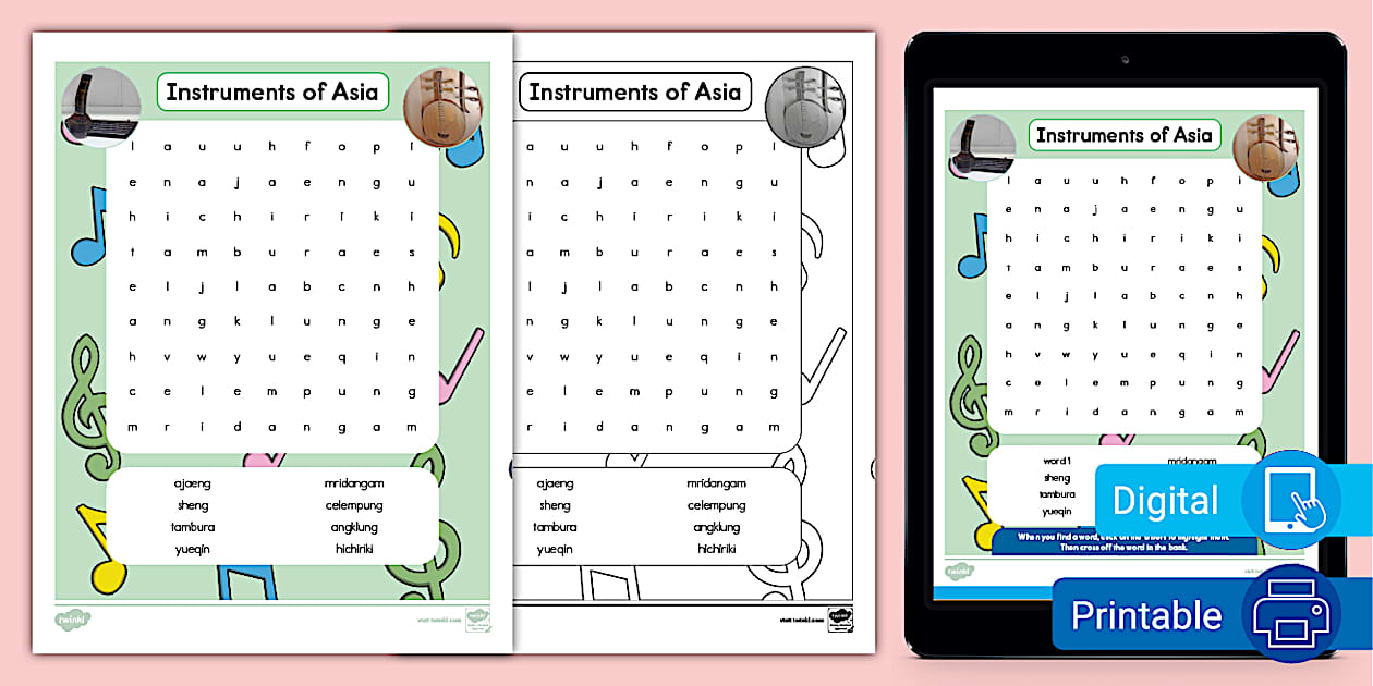 Musical Instruments of Asia Word Search