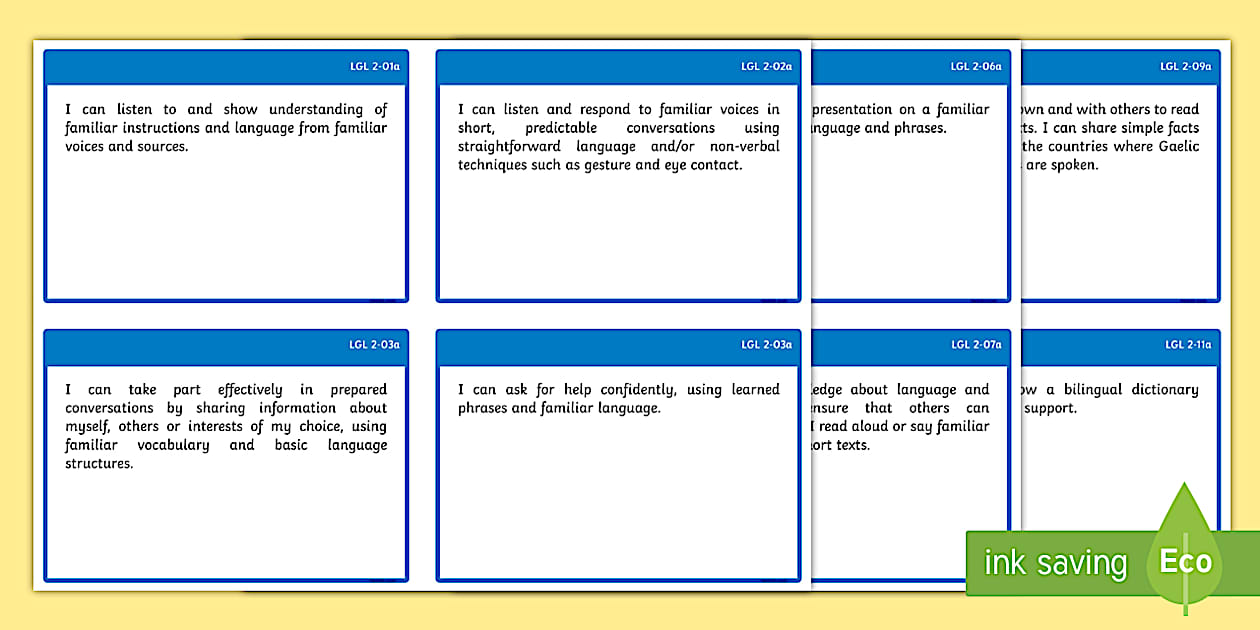 CfE Gaelic Learners Second Level I Can Assessment Tracker