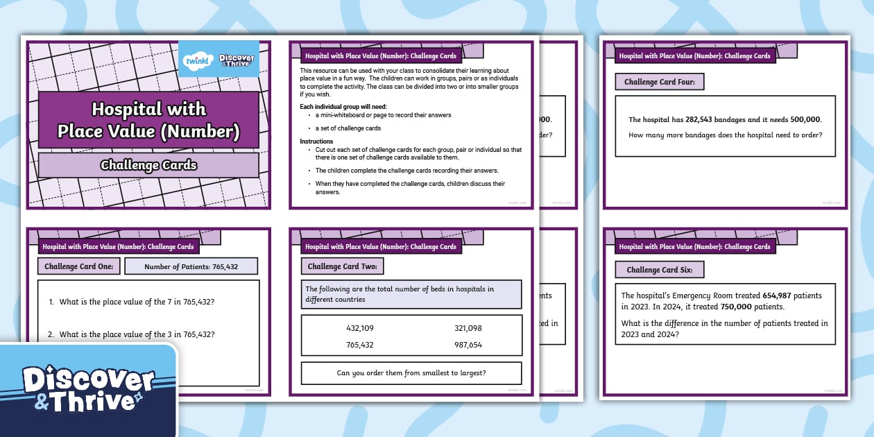 Place Value Challenge Cards 5th Class (teacher made)