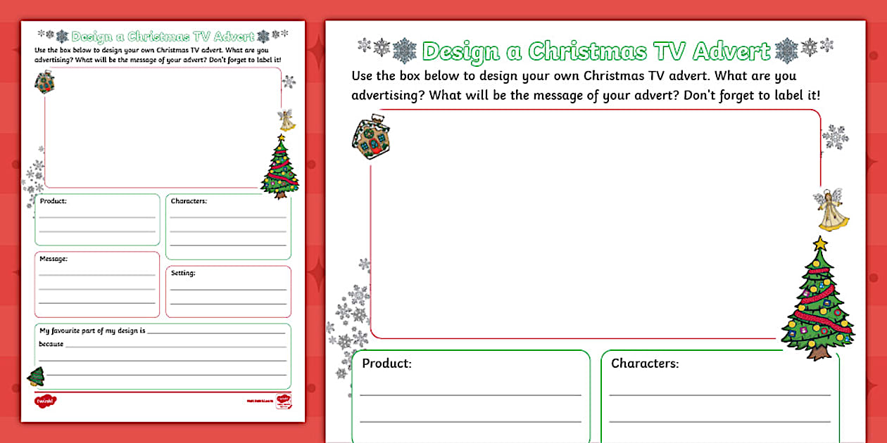 KS1 Design a Christmas TV Advert Worksheet - Twinkl