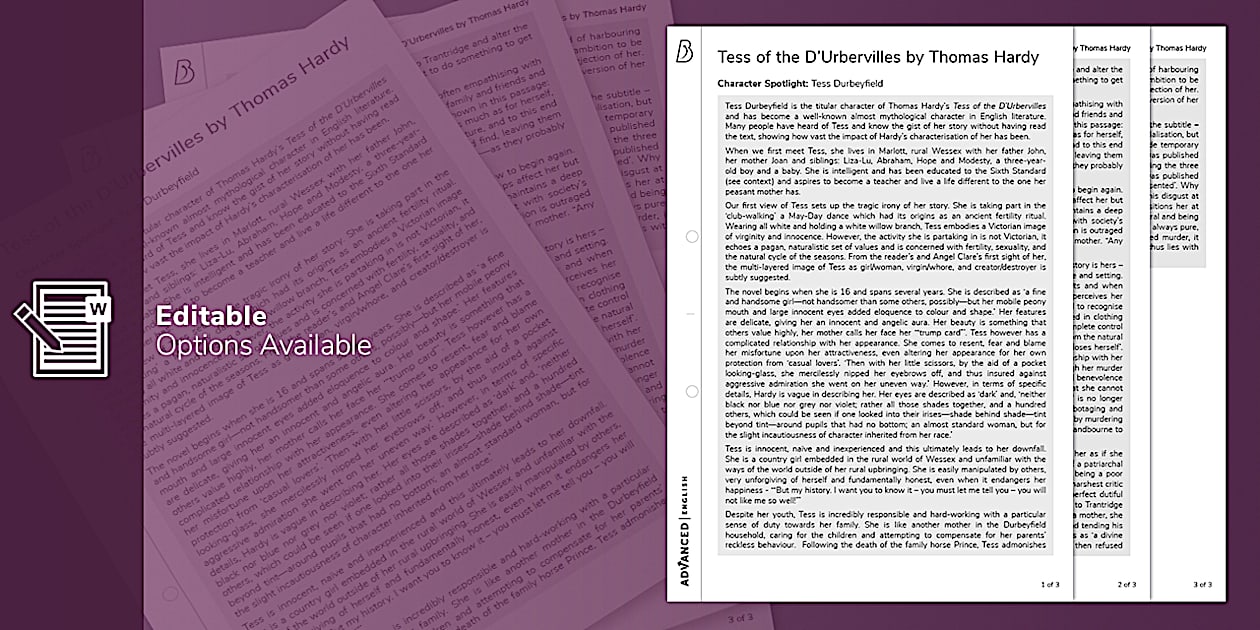 Tess of the D'Urbervilles Revision: Character Spotlight Tess Durbeyfield