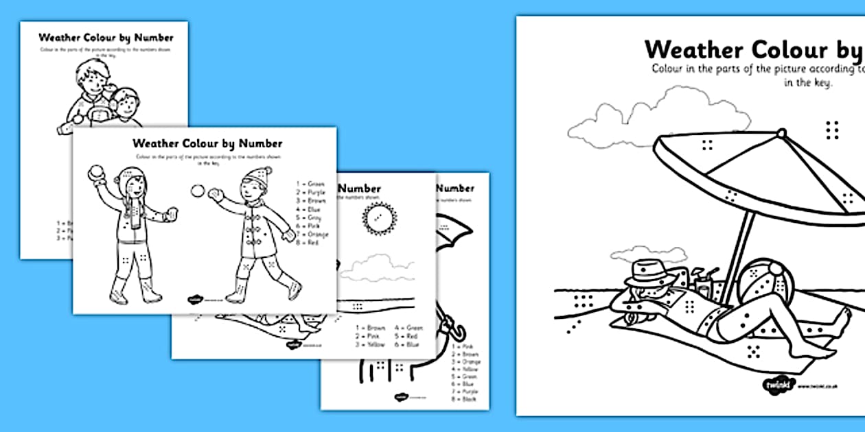 Weather Colouring By Numbers Dots - Twinkl