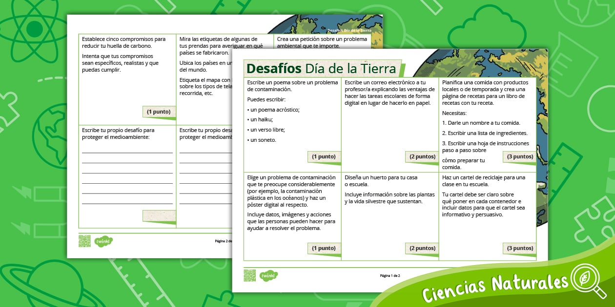 Tarjetas | Desafío | Día | Tierra | (teacher made)