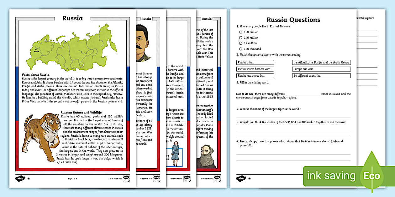 Russian Reading Comprehension - Geography Resources - Twinkl