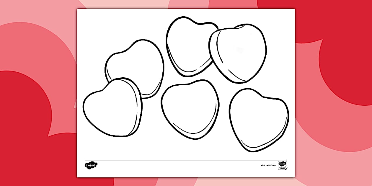 Candy Hearts Coloring Sheet Activity for Kids | Twinkl
