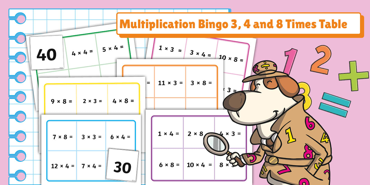 👉 Multiplication Bingo – 3, 4 and 8 Times Table Game