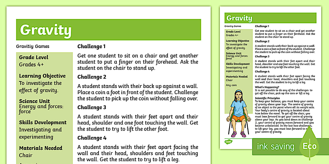 Gravity Investigation KS2 Games Science Experiment - Twinkl