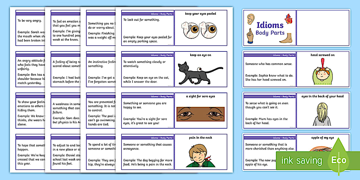 Lanyard Sized Idioms: Body Parts Cards - Twinkl