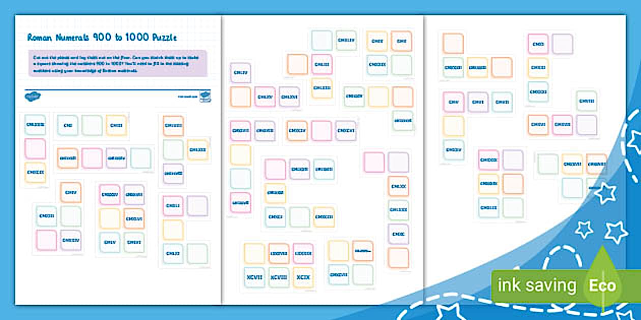 Roman Numerals 900 to 1000 Puzzle (Ages 9 - 10) - Twinkl
