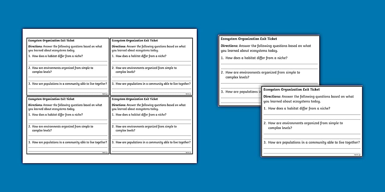 Ecosystem Organization Science Exit Ticket for 6th-8th Grade