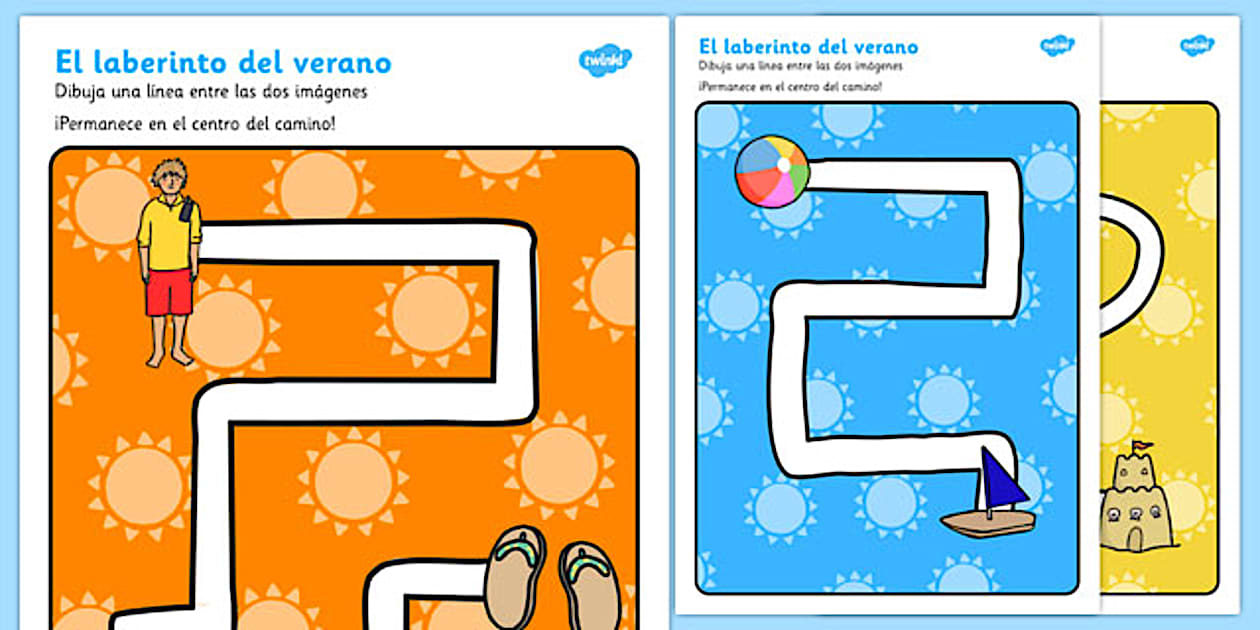 El laberinto del verano Summer Pencil Control Path Worksheet / Worksheets