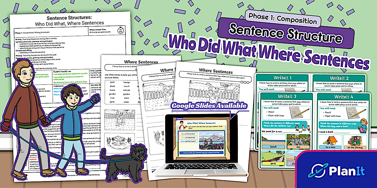 Year 1 Sentence Structures: Who Did What, Where Sentences