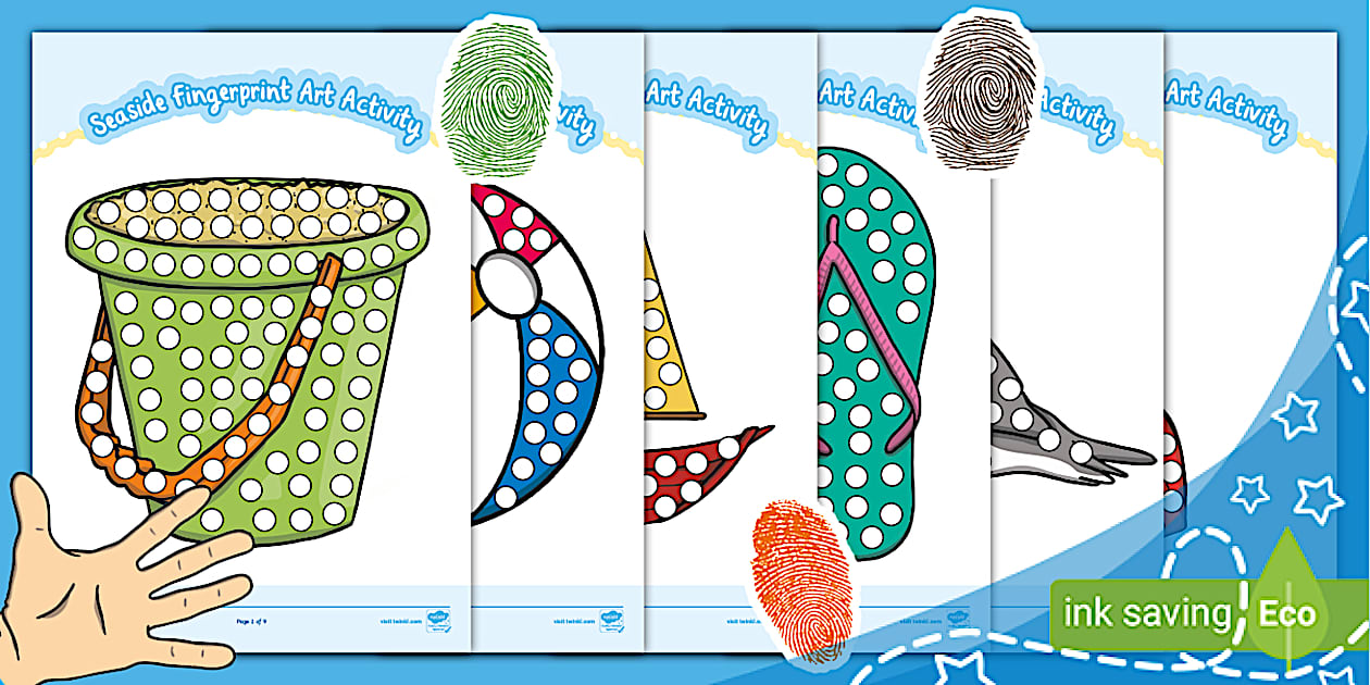 Seaside Fingerprint Art Activity (teacher made) - Twinkl