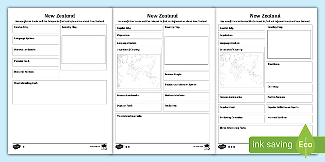 New Zealand Fact File Writing Template (teacher made)